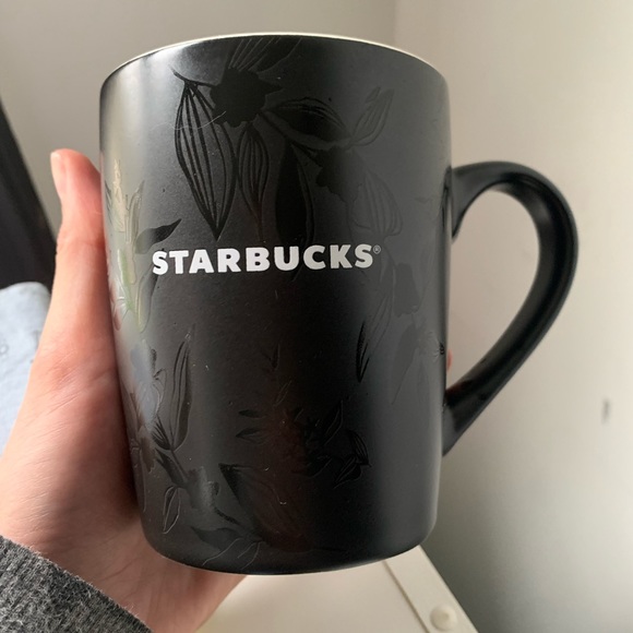 Starbucks | Kitchen | Starbucks Black Matte Mug With Floral Botanical ...